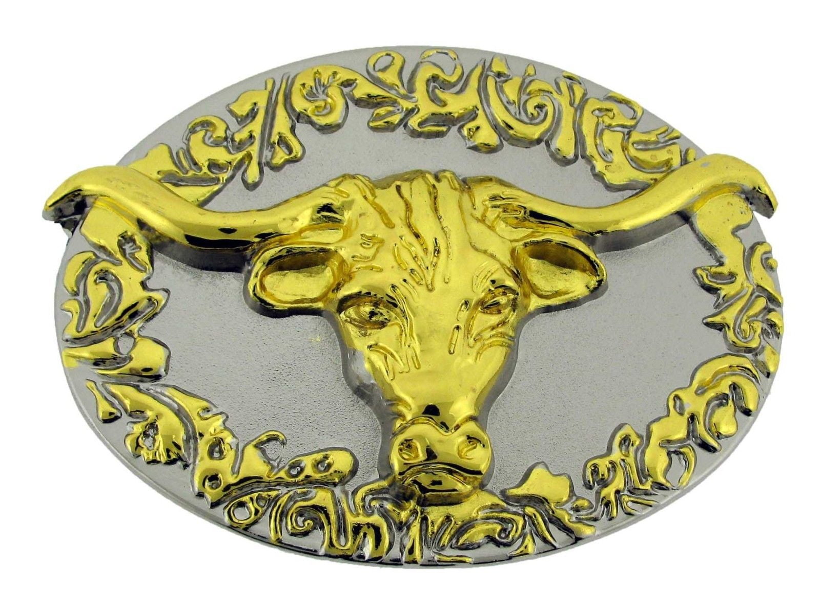 Bull Longhorn Buffalo Ox Gold Silver Two Tone Cowgirl Belt Buckle ...