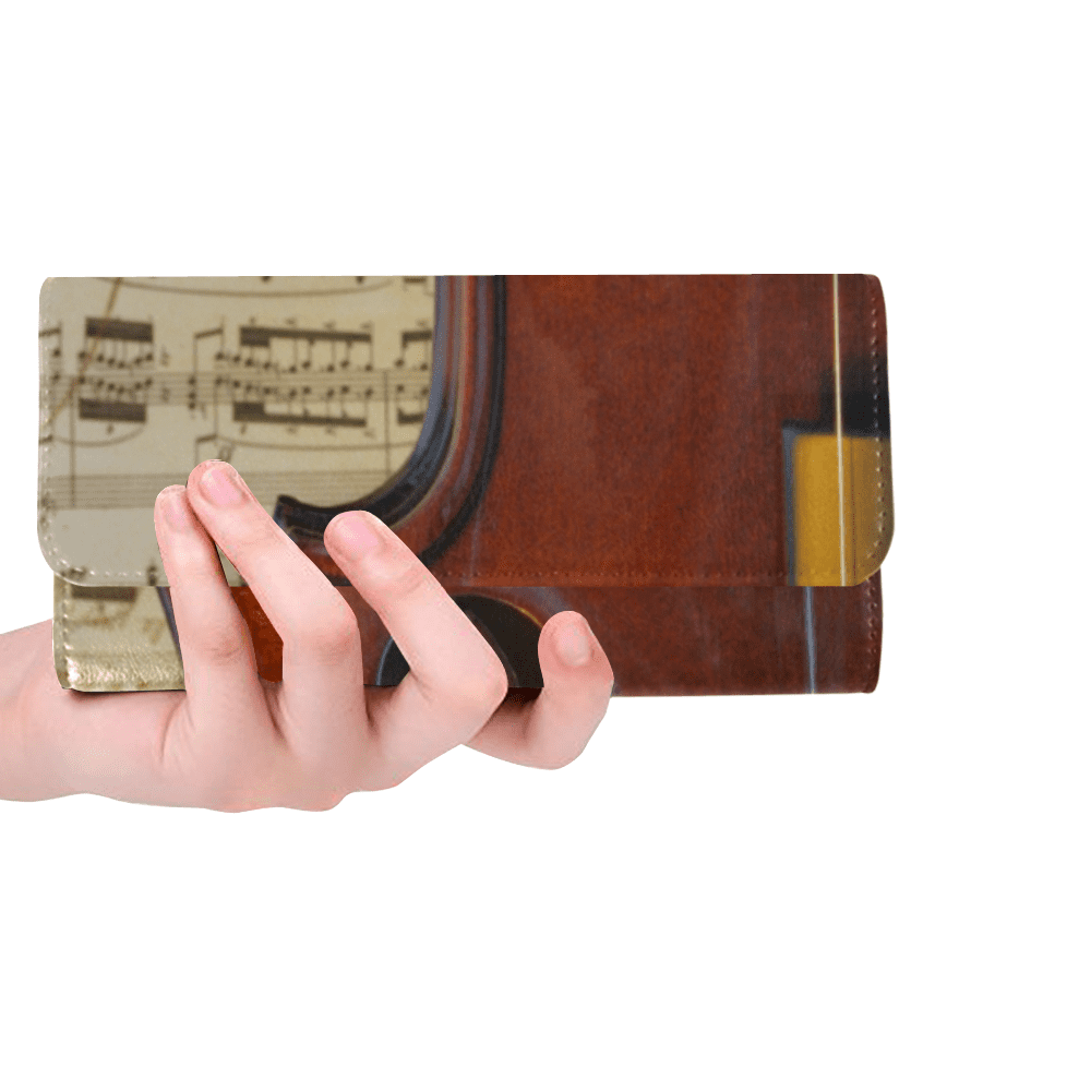 SUNENAT Musical Violin against Music Notes Women Large Wallet Leather ...