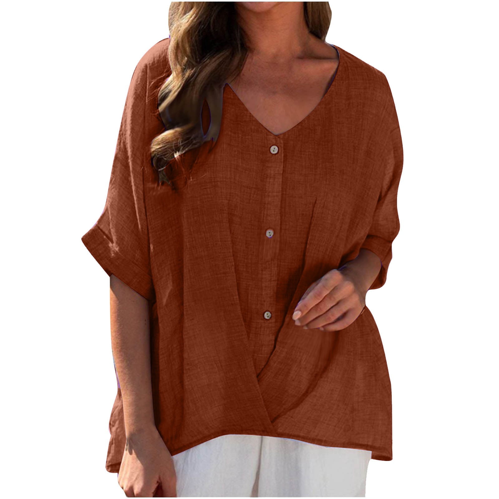 Click here for Vkoywkm Womens Linen Shirts Oversized Button Up V... prices