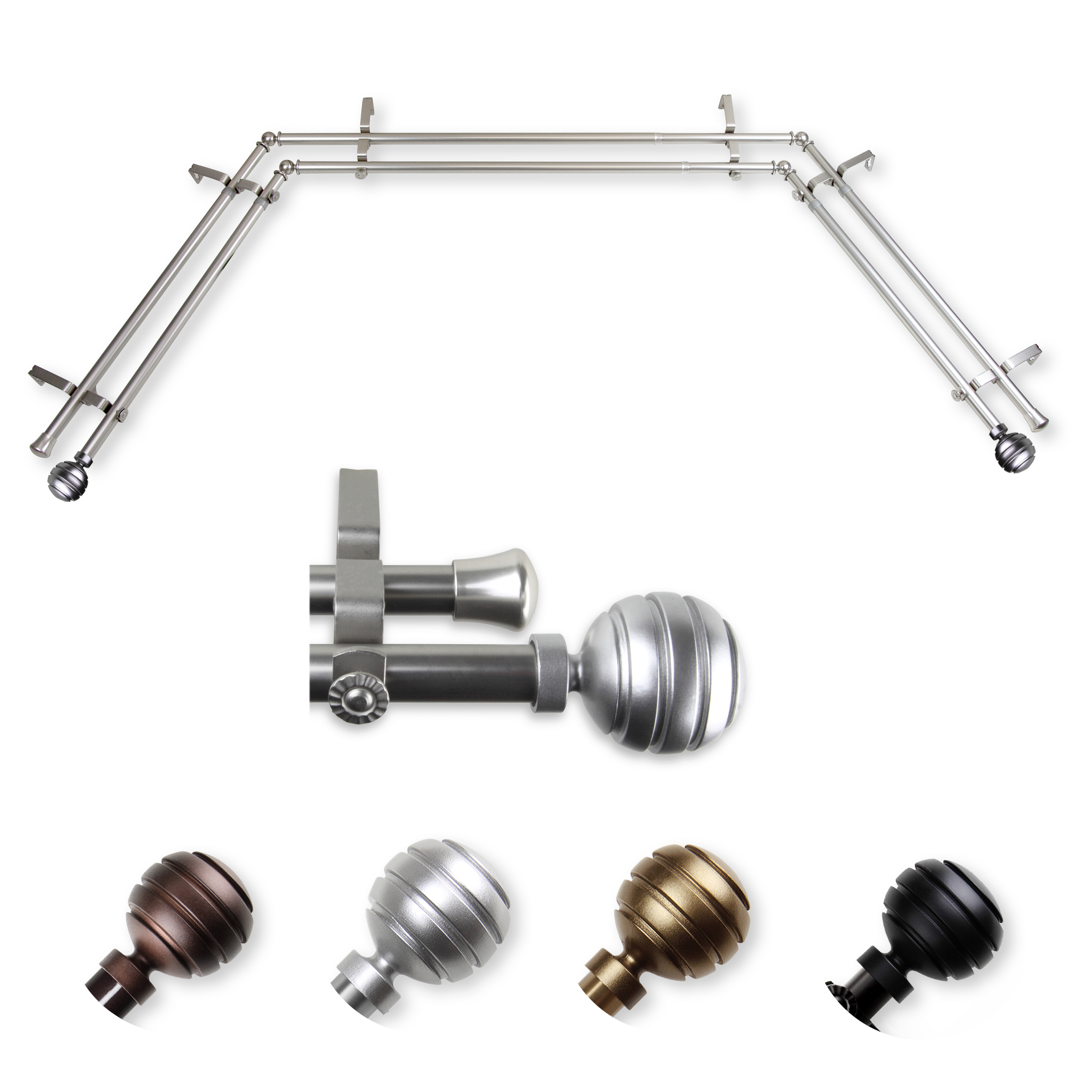 Tamara 13/16" Double Bay Window curtain rod Adjustable 20"-36", 38"-72 ...