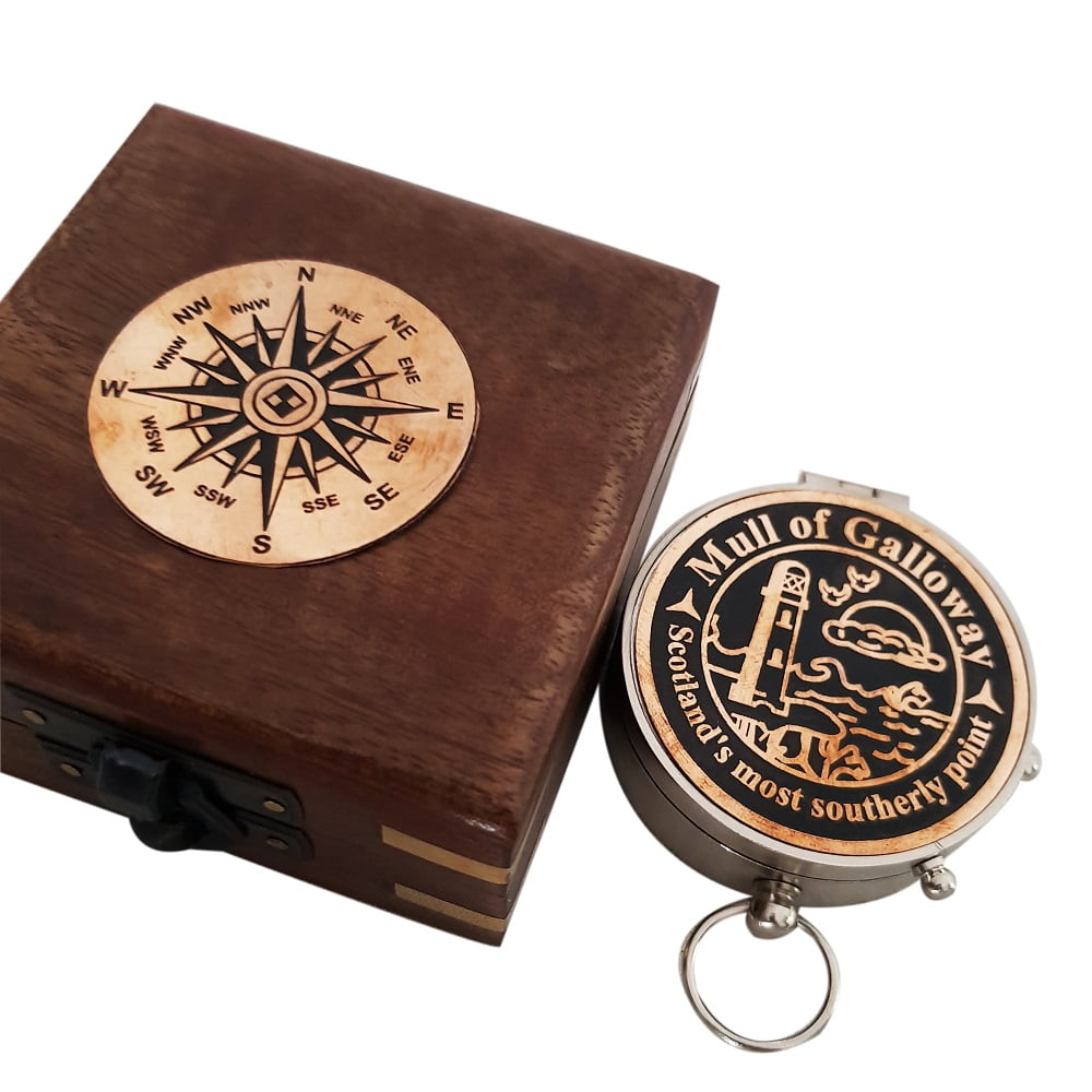 Antique Magnetic Wooden Box Nautical Compass Hiking Camping Royal ...