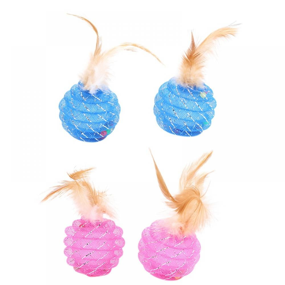 4PCS Cat Toys Ball, Cat Colorful Feather Ball Cat Kittens Interactive ...