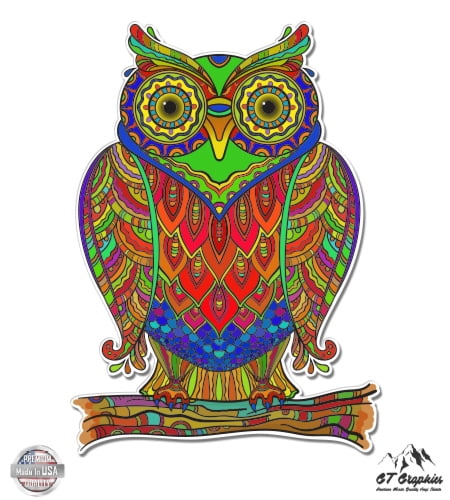 Colorful Owl - 5" Vinyl Sticker - For Car Laptop I-Pad - Waterproof ...