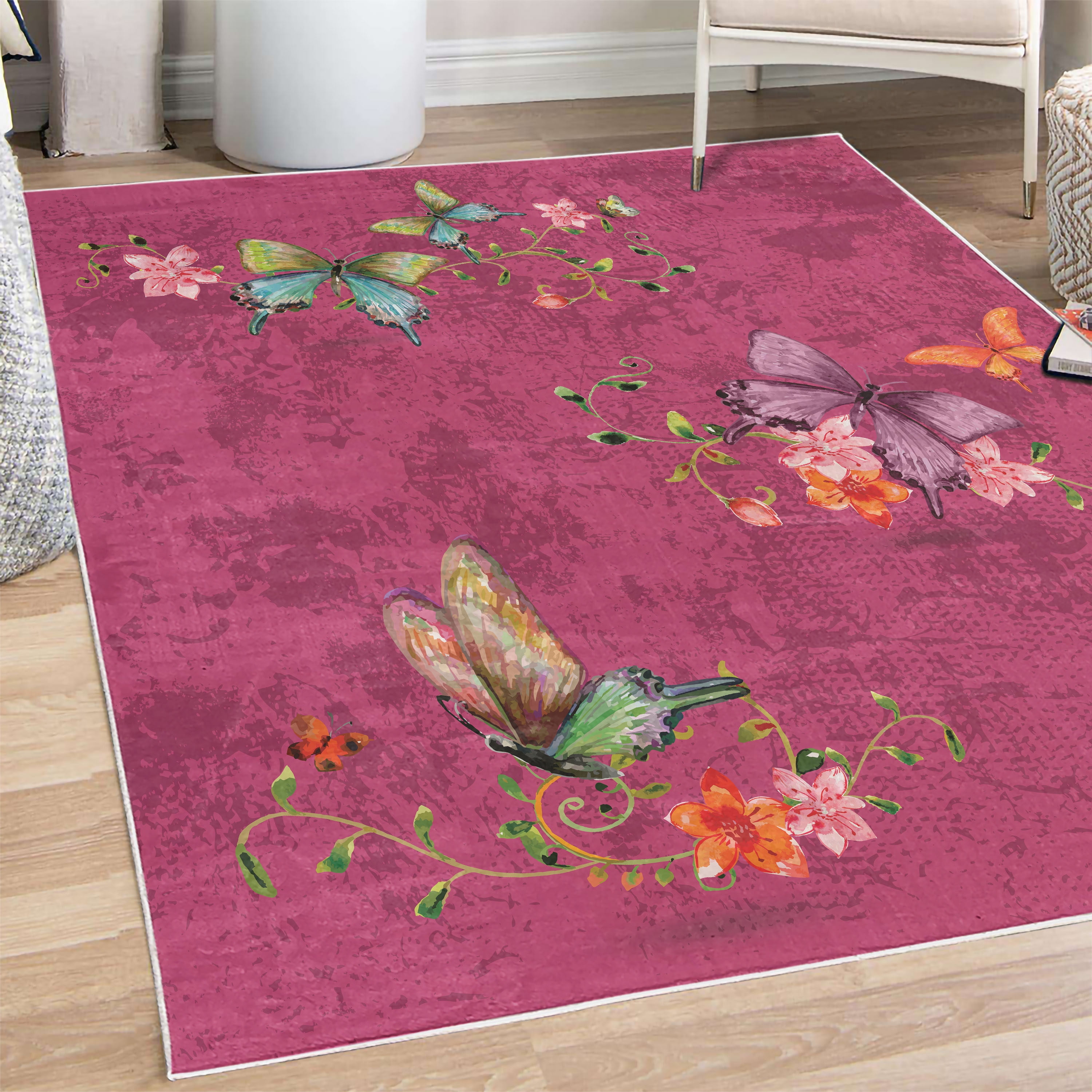 Butterfly Decorative Rug, Springtime Flying Moths on Vintage Style ...