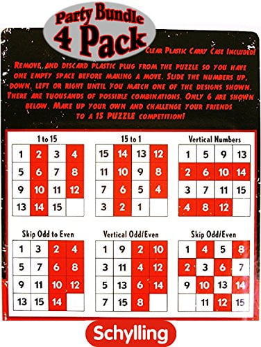 Buy Schylling The 15 Puzzle (Number Slide Brain Teaser) with Clear Carry Case Party Bundle - 4 ...