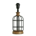 Mainstays Black Metal Cage Table Lamp with Wood Accents and Drum Shade ...