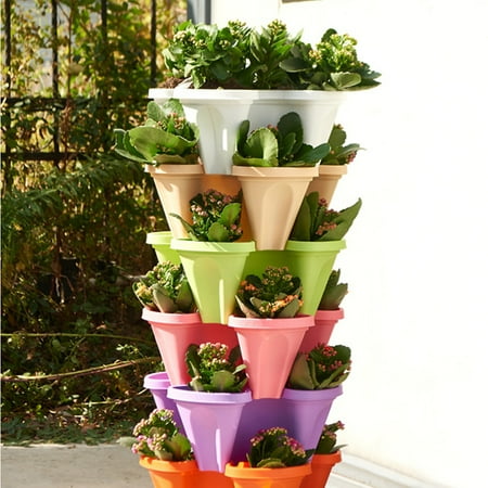 Neinkie Vertical Gardening Planter Stackable Flower Pot Tower, Herb and ...