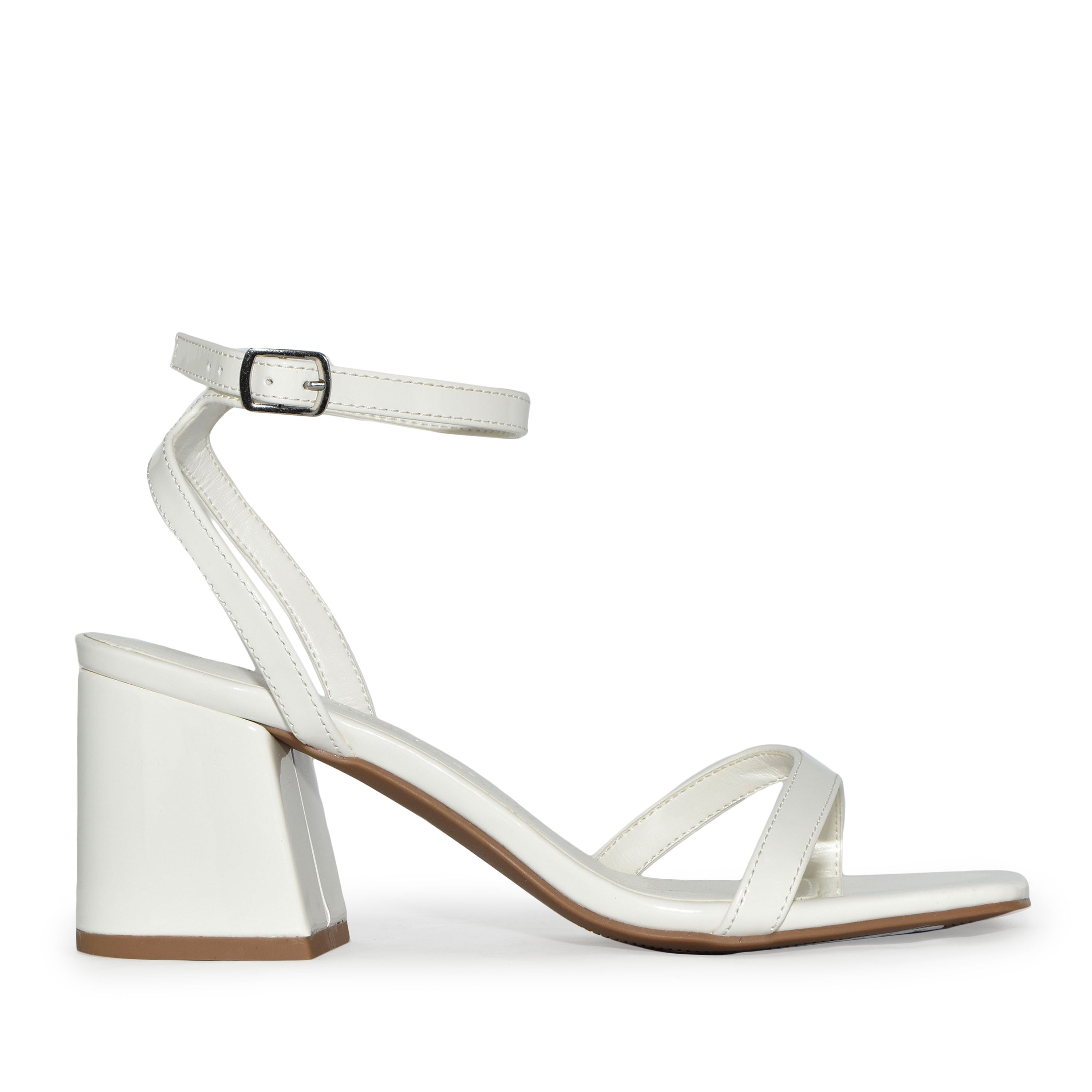 Wild Diva Patent Strappy Square Toe Low Chunky Block Heel Sandals ...