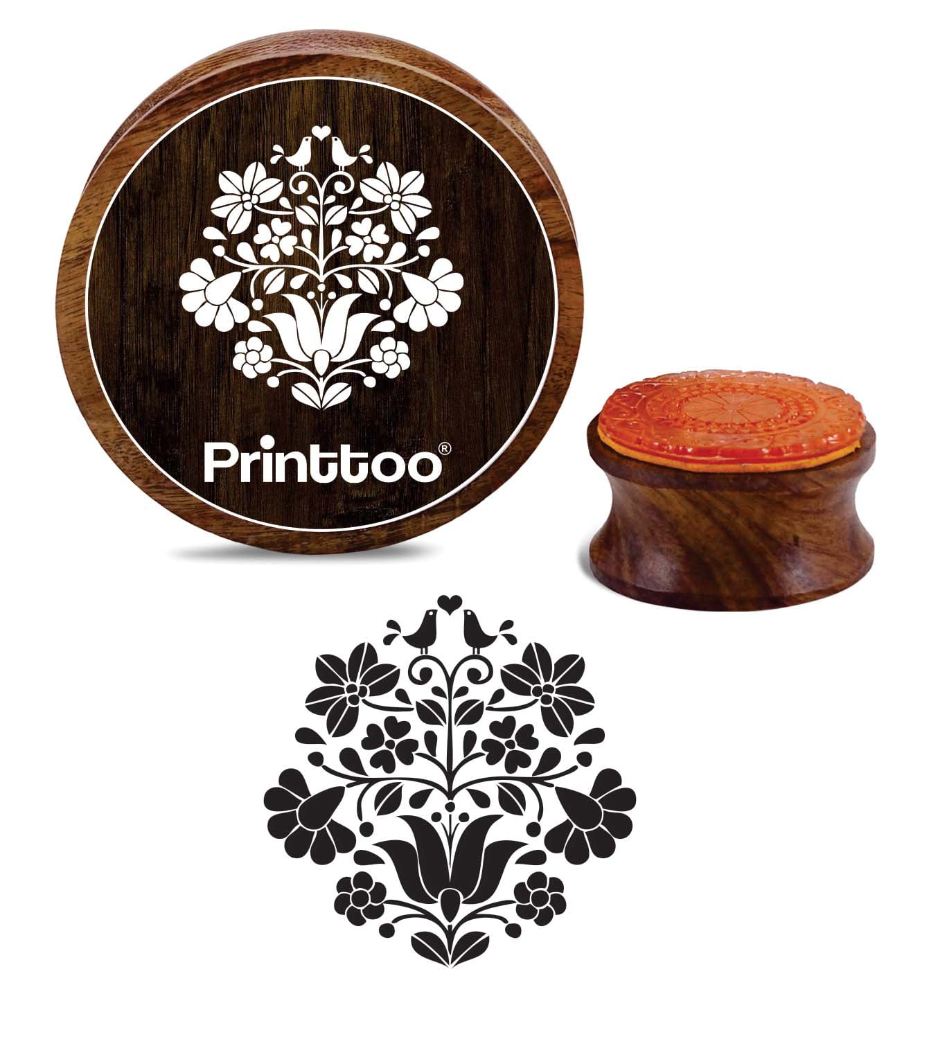 Printtoo Floral Round Wooden Rubber Stamp Scrap-booking Craft Textile ...