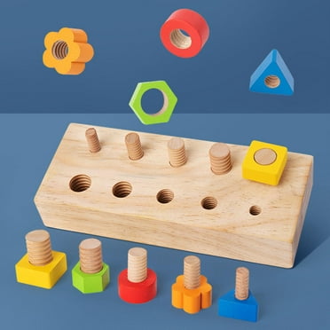 Screw Block Toy- Kids Wooden Manipulative with Screws and Screwdriver ...