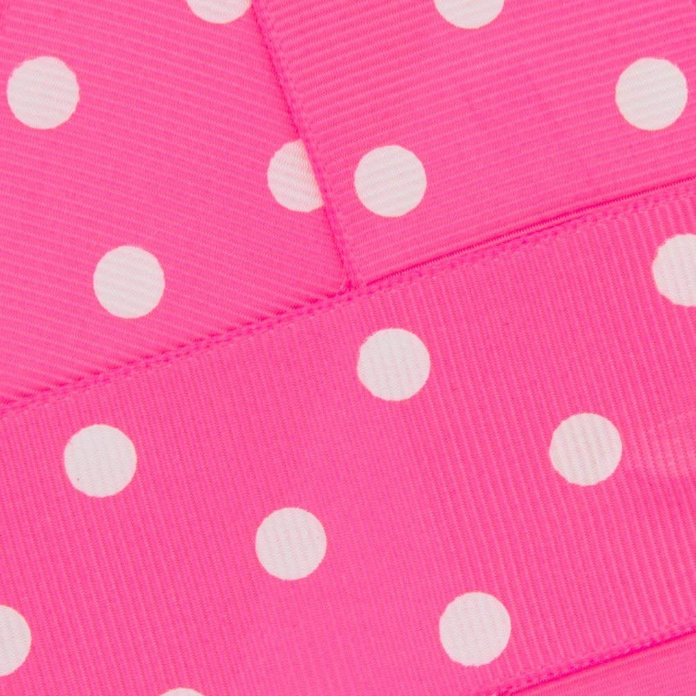 3/8" Grosgrain Ribbon White Dots 156 Hot Pink 5 Yard HBC Brand ...