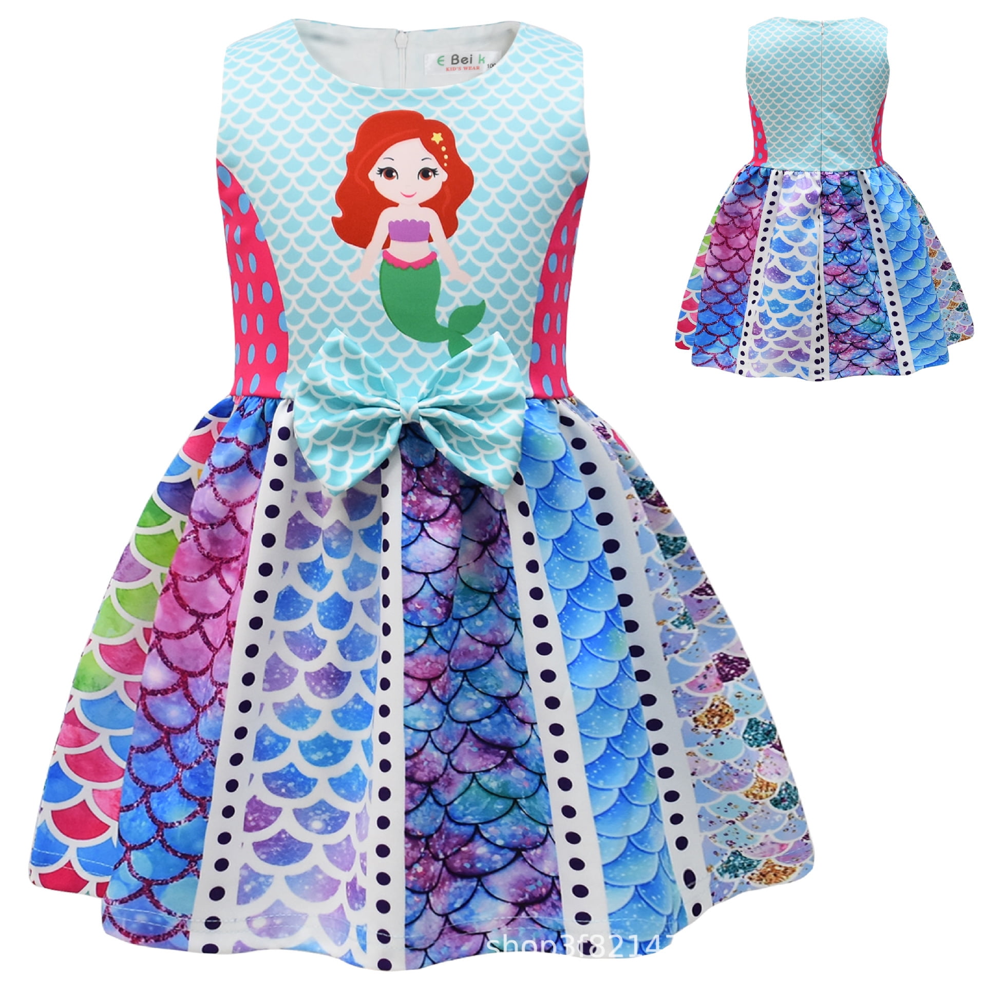 Girls Mermaid Costume Dress Sleeveless Halloween Princess Casual Beach ...