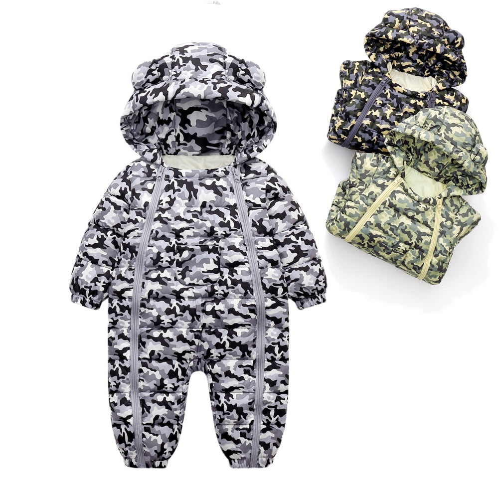 URMAGIC 0-18M Baby Winter Warm Camouflage Print Hooded Jumpsuit Puffer Coat Romper Snowsuit for ...
