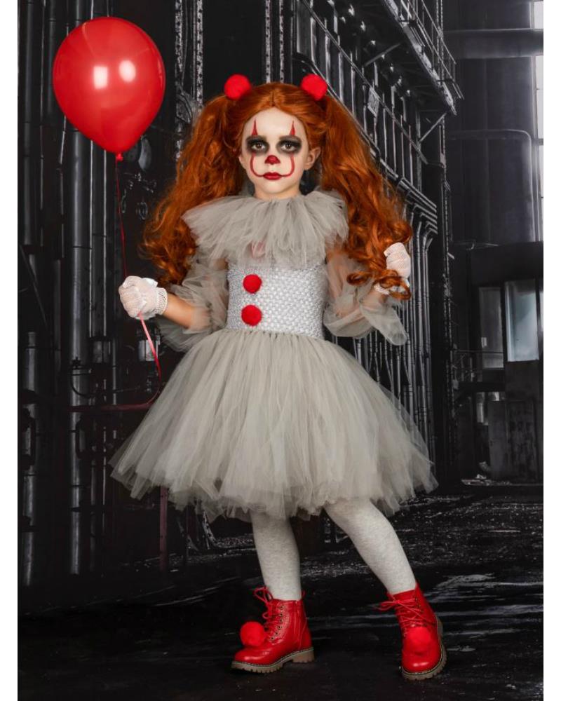 Girls Pennywise Clown Dress Inspired Holiday Costume Gray Size 10Y Girls Pennywise Clown Dress Inspired Holiday Costume Gray Size 10Y