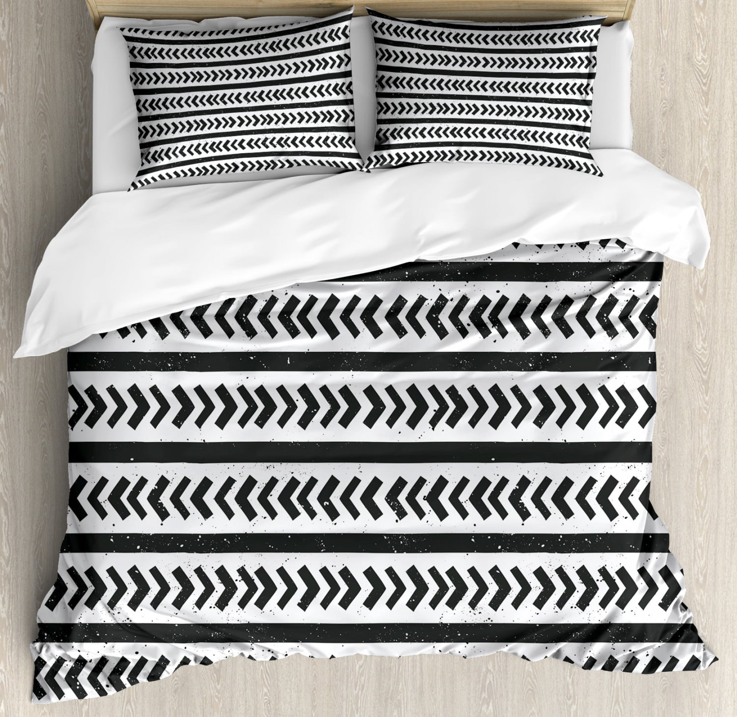 Geometric Queen Size Duvet Cover Set, Hand Drawn Stripes and Arrow ...