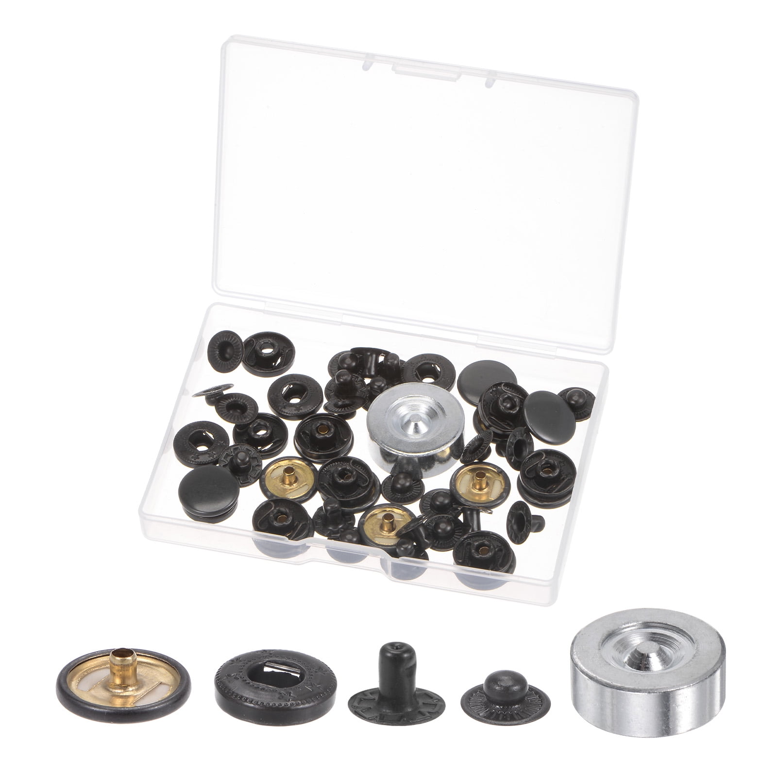 Snap Fasteners Kit with Base & Storage Box for Clothing Black, 12 Sets ...