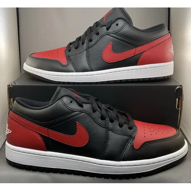 Ni - ke Ni - ke Air Jordan 1 Low Bred Twist Shoes Black White Red NIB 8 ...