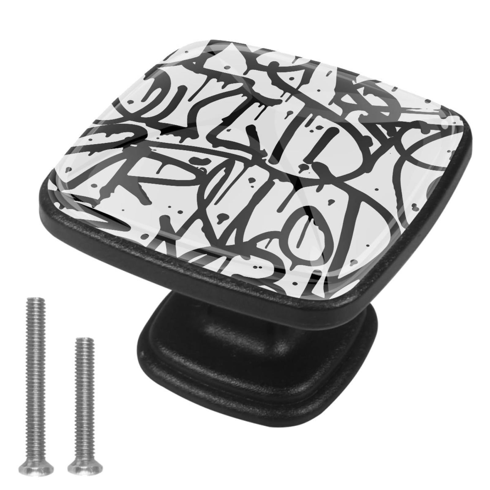 4 Pcs Cabinet Handle Drawer Pulls Graffiti Letter Black Knobs with ...
