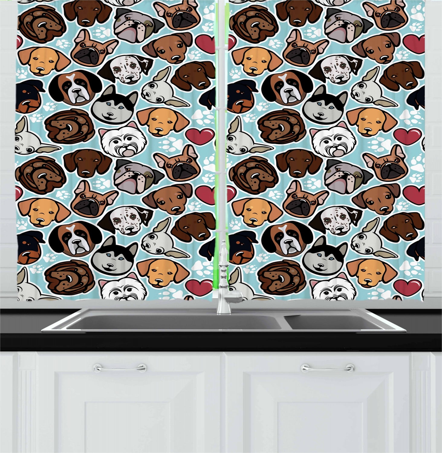 Dog Lover Curtains 2 Panels Set, Canine Breeds Bulldog Chihuahua ...