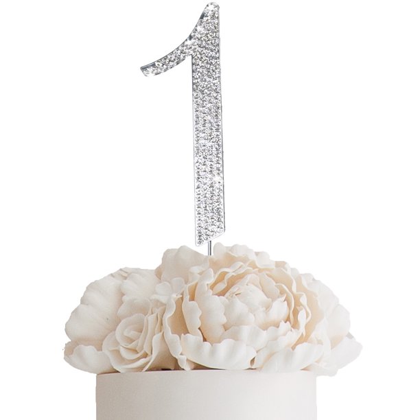 BalsaCircle Number 1 Cake Topper 4.5" Silver Rhinestone Personalized ...