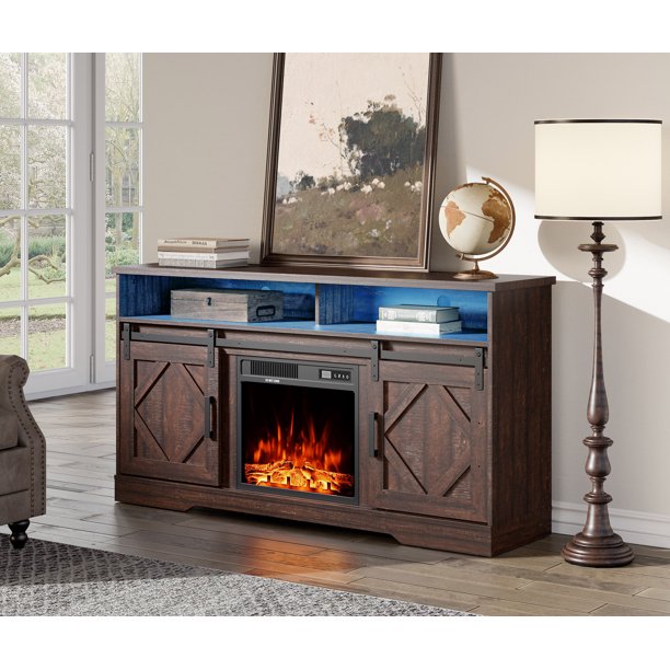 Farmhouse Electric Fireplace TV Stand for TV's up to 65 inch,Wooden ...