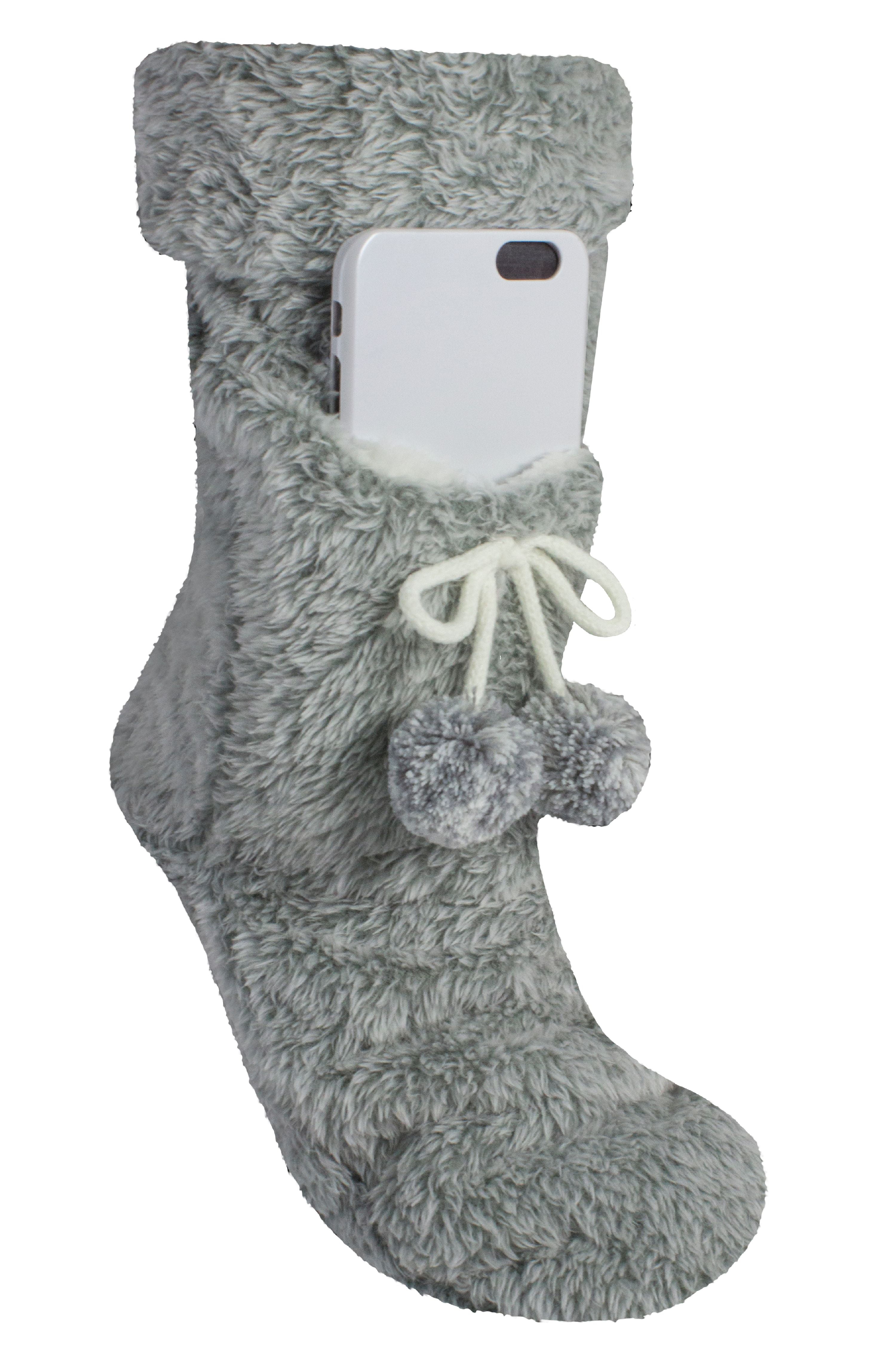 Super Fluff Large Grey Lavender Infused Slipper Sock w/ Phone Pocket ...