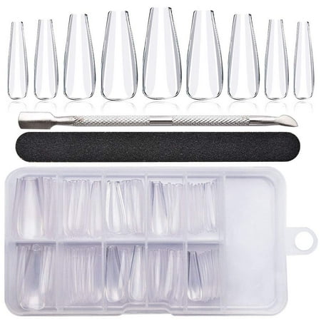 Transparent Long False Nails with Full Coverage Acrylic Nail Tips ...