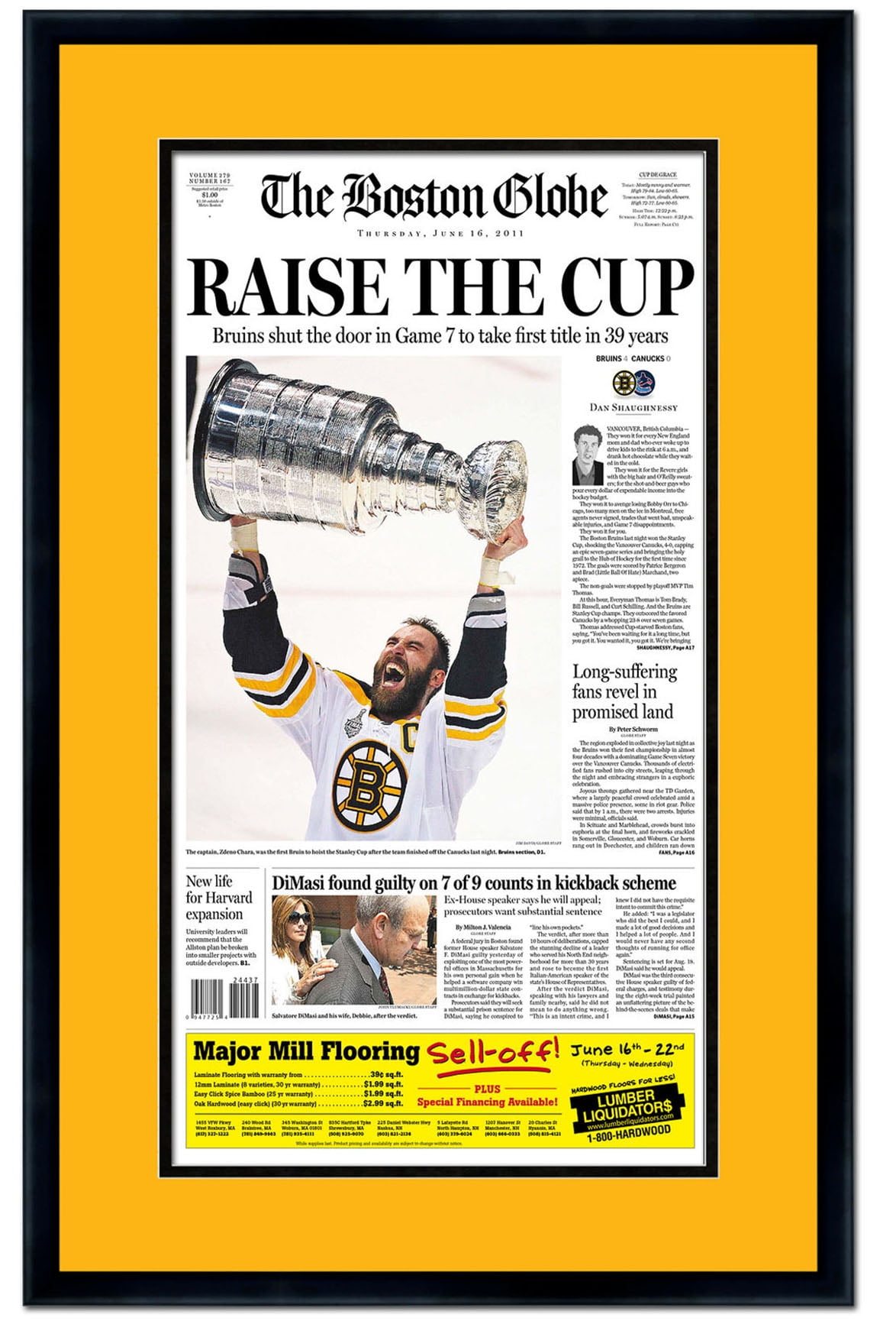 12x22 Newspaper Frame - with Yellow and Black Double Mat - Made to ...