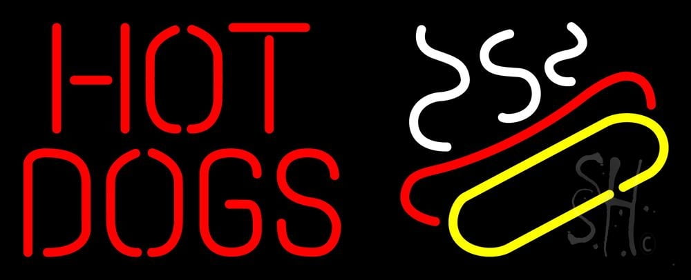 Red Hot Dogs Logo LED Neon Sign 13 x 32 - inches, Black Square Cut ...