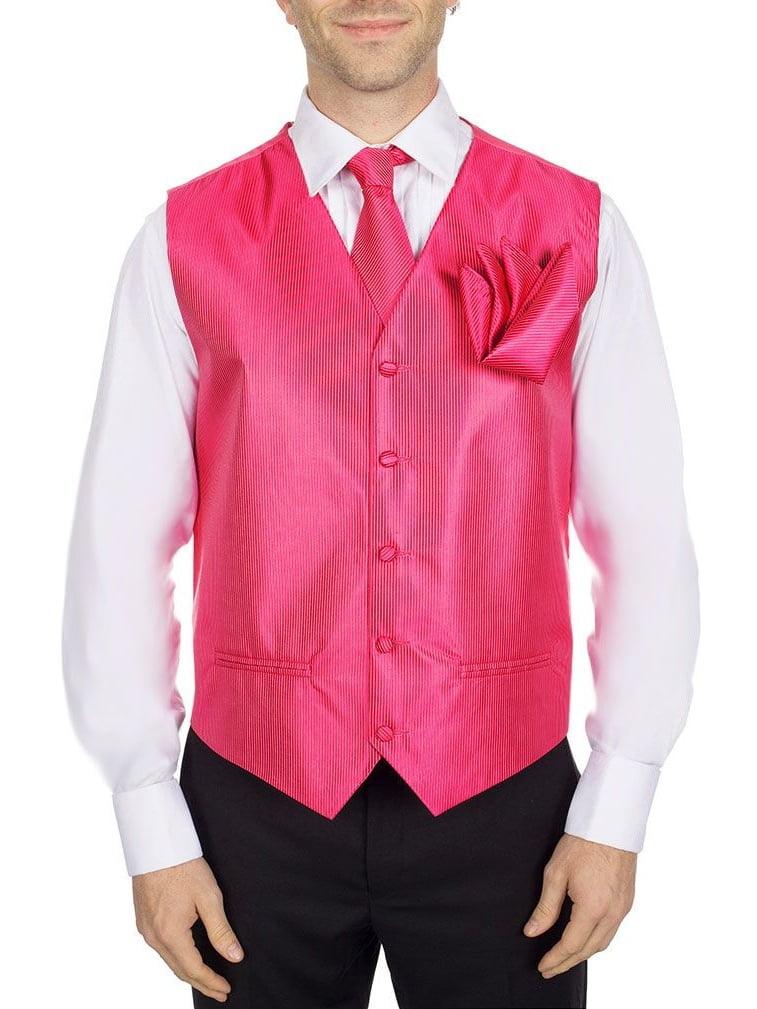 Men's Solid Fomal Vest, Tie, & Hanky Fuchsia for Tuxedo and Suit ...