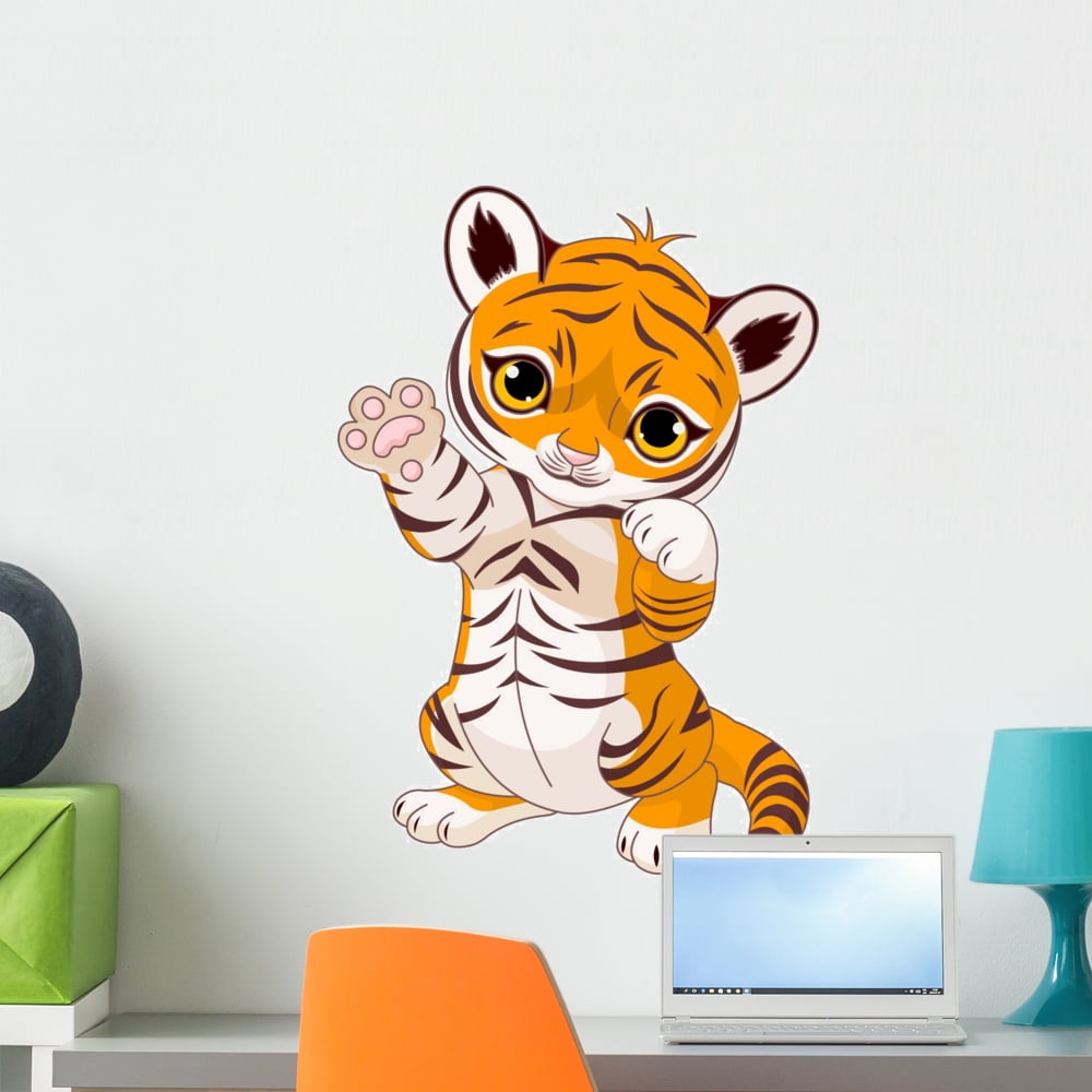 Cute Playful Tiger Cub Wall Decal Mural by Wallmonkeys Vinyl Peel and ...