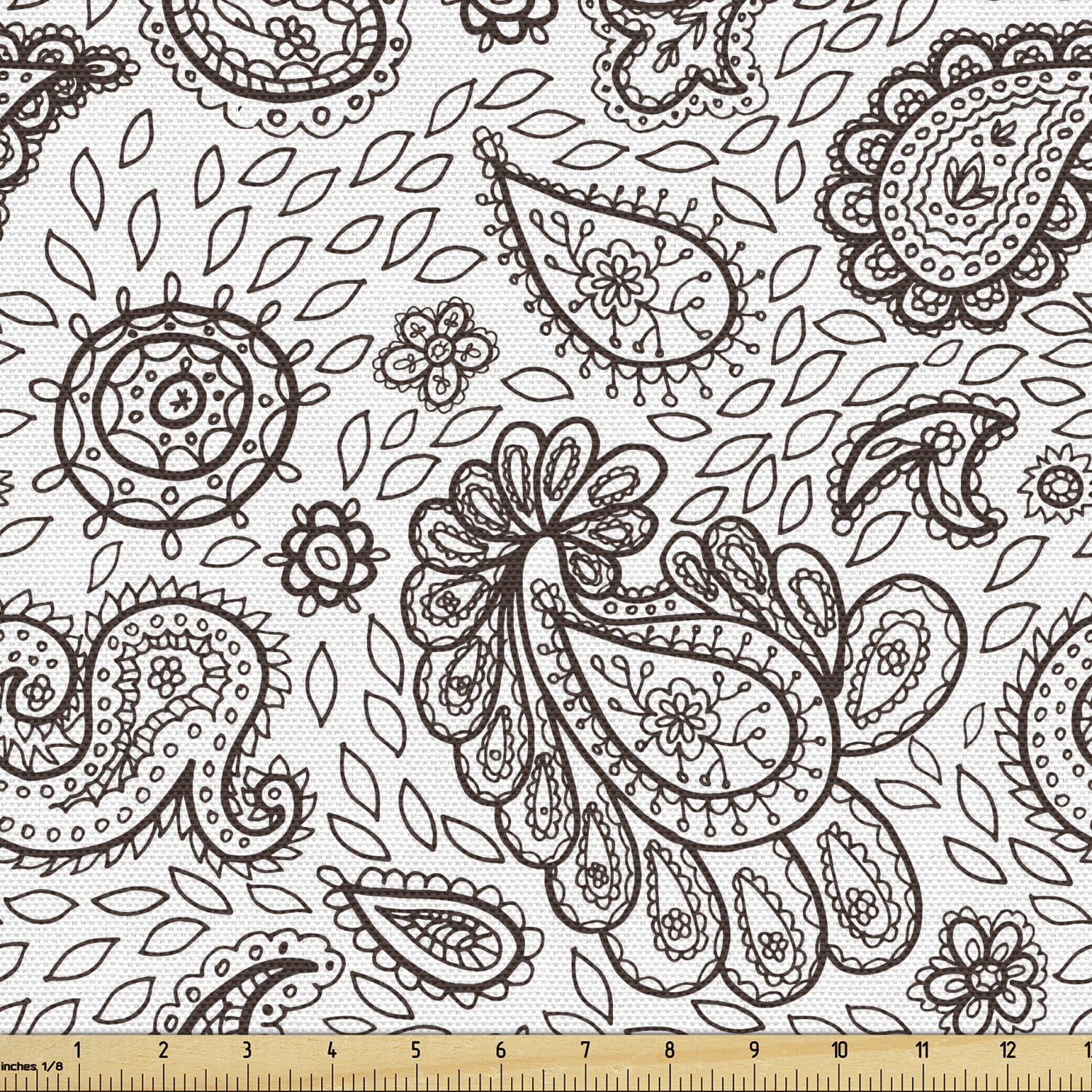 Brown Paisley Fabric by the Yard, Traditional Flower Tribal Ornaments ...