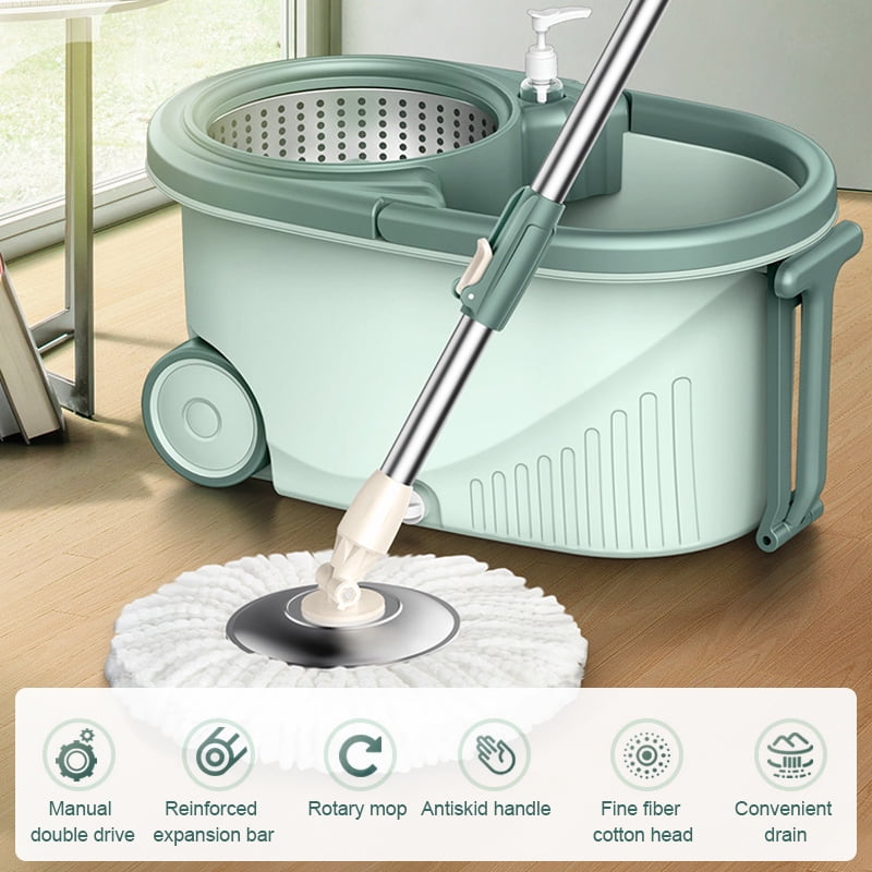 360° Spining Floor Mop Bucket System, Self Wringing Mop Bucket Set Dry ...