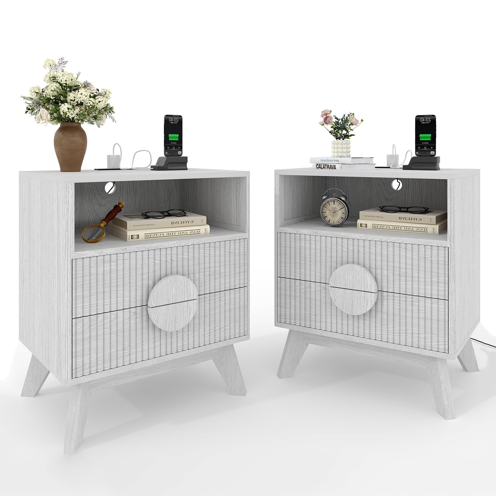 Click here for Beesclover Fluted Nightstands Set Of 2 With Chargi... prices