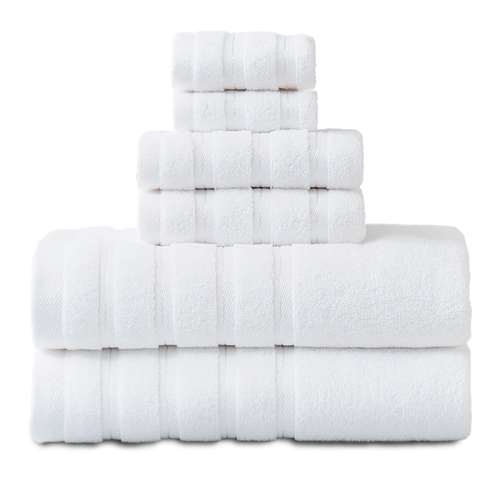 Hitime Bath Towel Sets Of 6 Pieces  2 Bath Towels 2 Hand Towels 2 Washcloths  100 Cotton Highly Absorbent Towels For Bathroom  Gym  Hotel - White 6 P