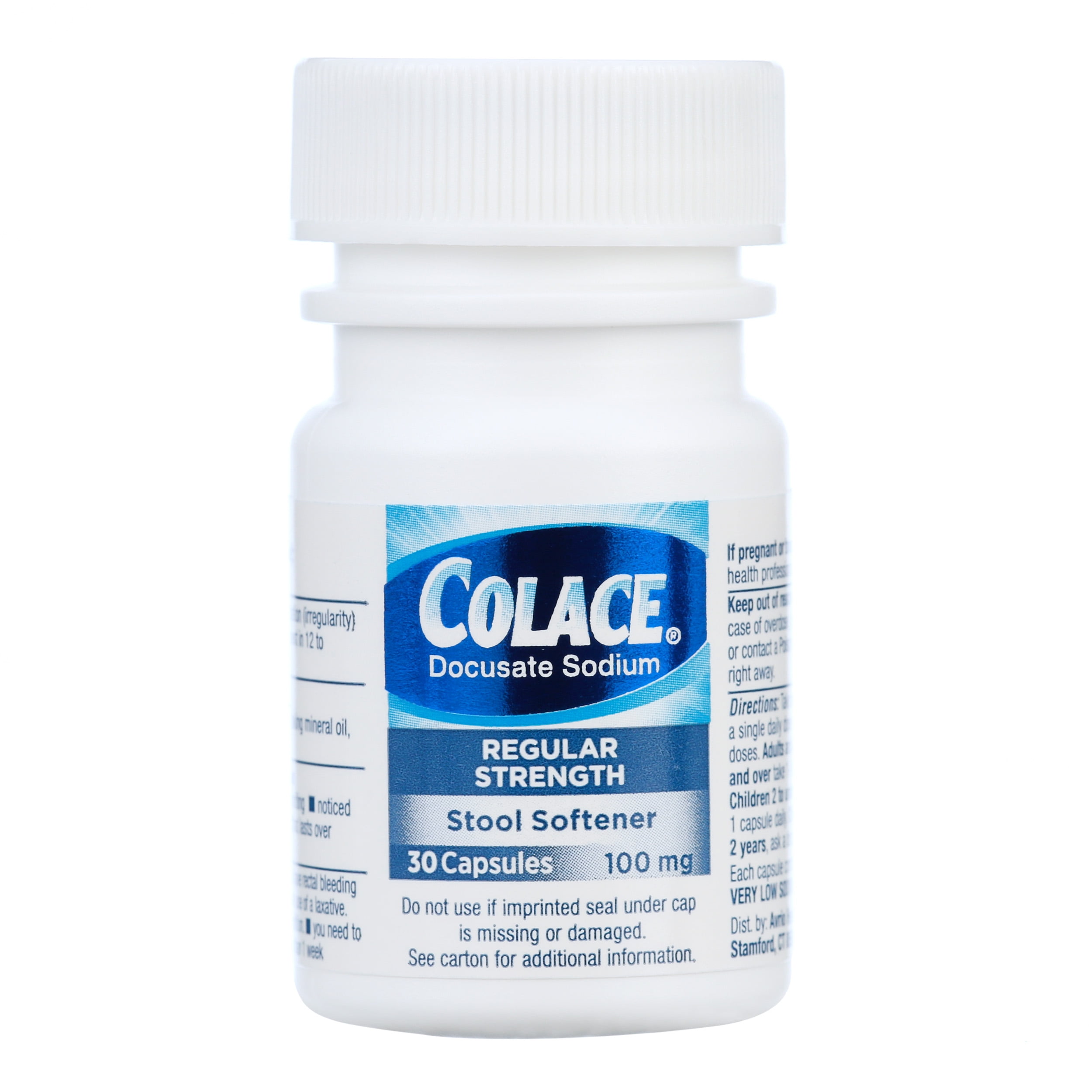 Colace Regular Strength Stool Softener 100mg, 30 Capsules – 2 Pack