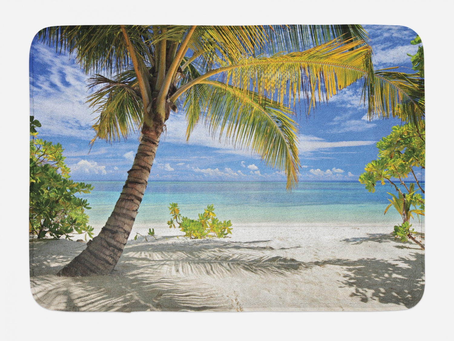 Palm Tree Bath Mat, Tropical Sandy Beach with Palm Trees Maldives ...