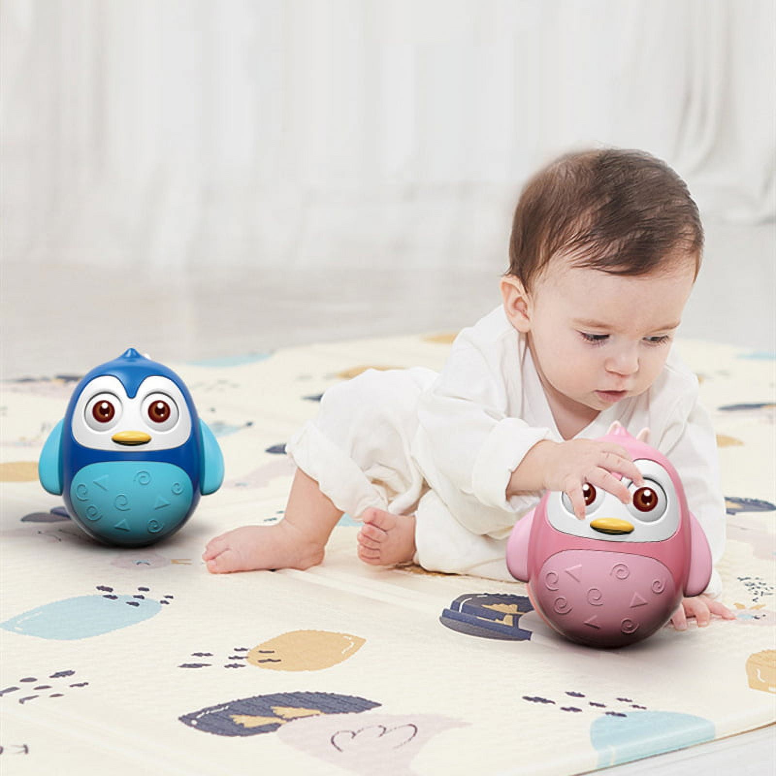 Penguin Weeble Wobble Toys (Blue) - Tummy Time Wobbler for Montessori ...