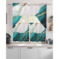 Aqua White Marble Kitchen Curtain and Valance Set 3 Pieces,Rod Pocket ...