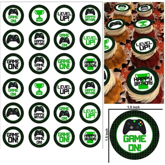 24 Edible Gamer Button Cupcake Toppers – Video Game Controller Symbols ...