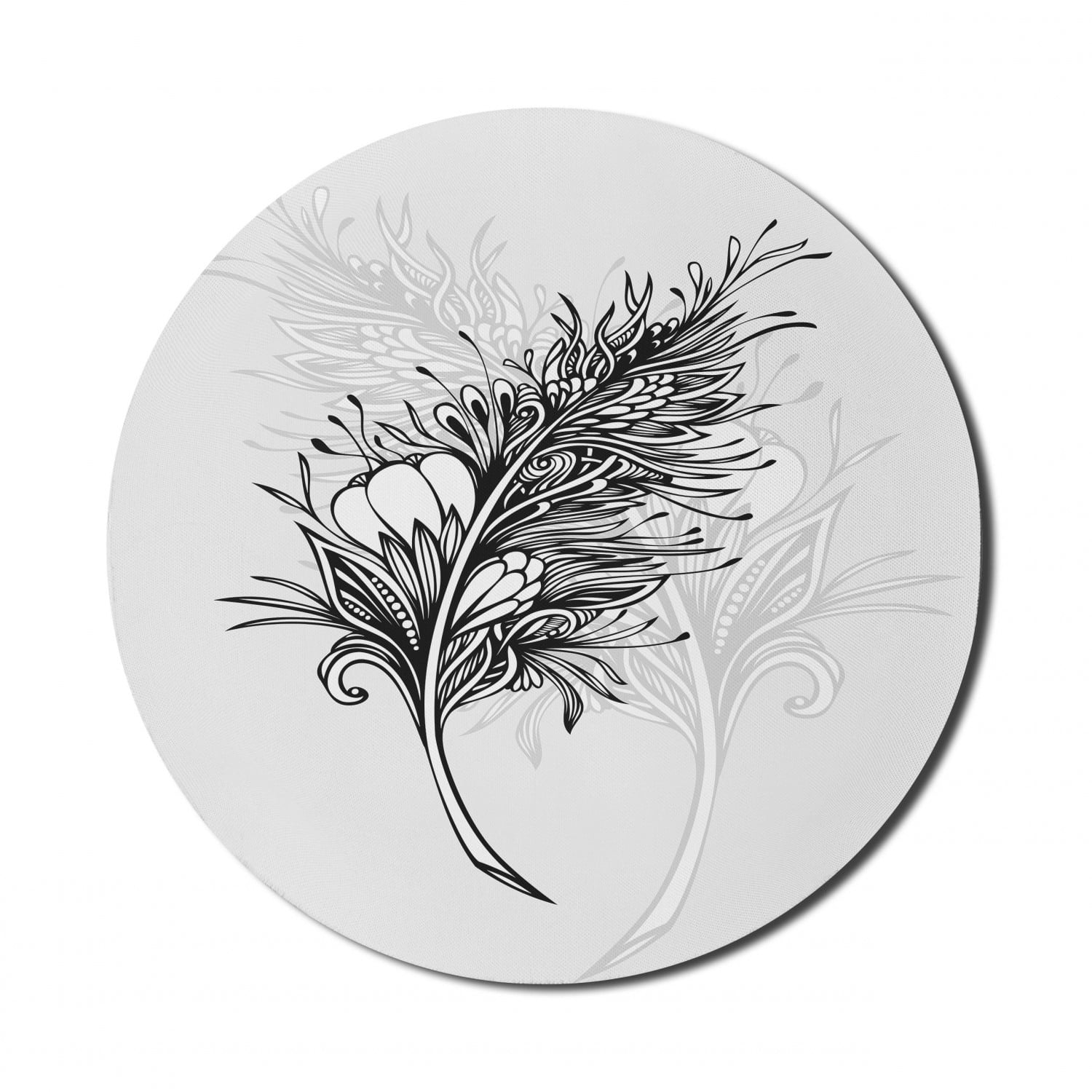Feather Mouse Pad for Computers, Greyscale Doodle Style Plumage ...