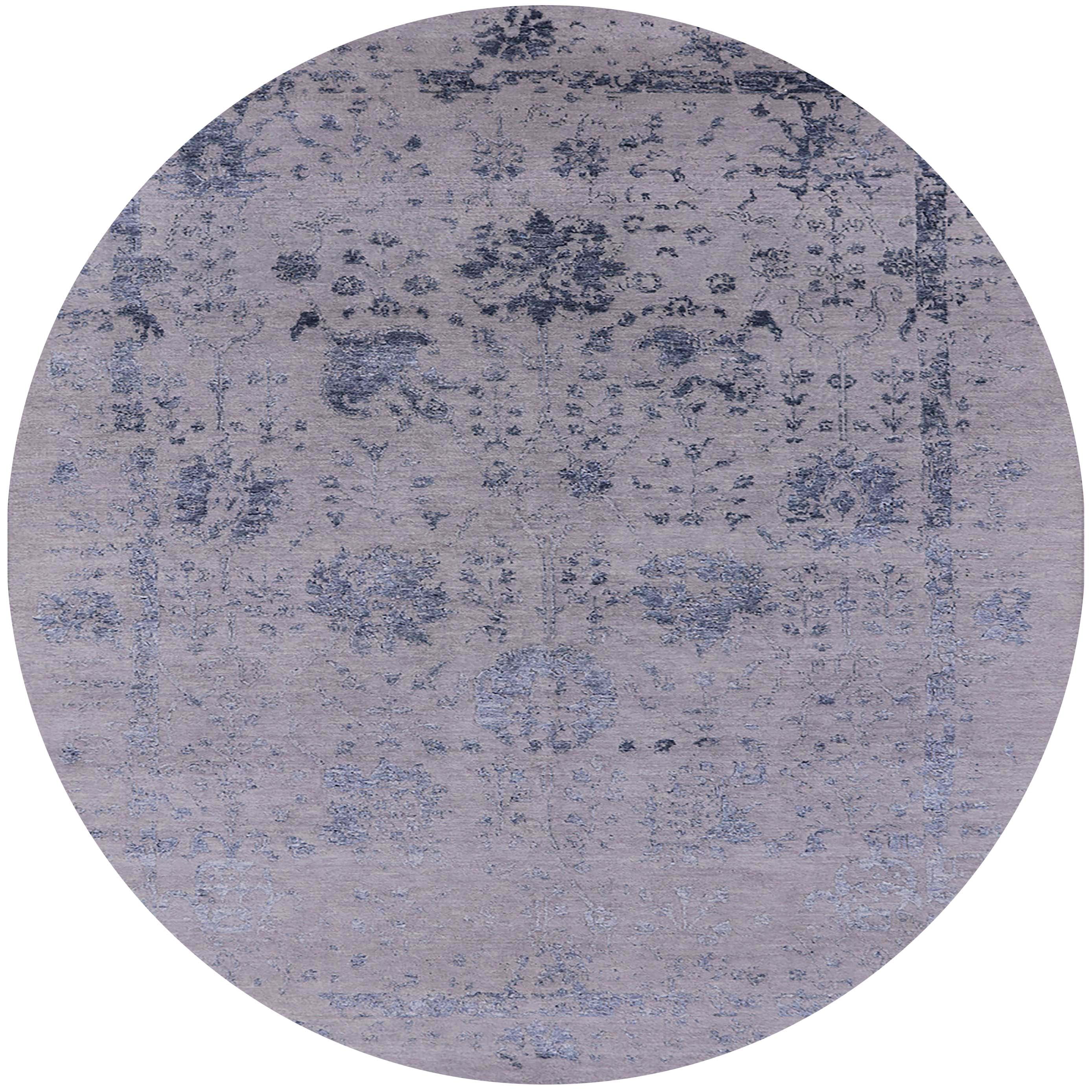 Ahgly Company Indoor Round Mid-Century Modern Slate Blue Grey Oriental ...