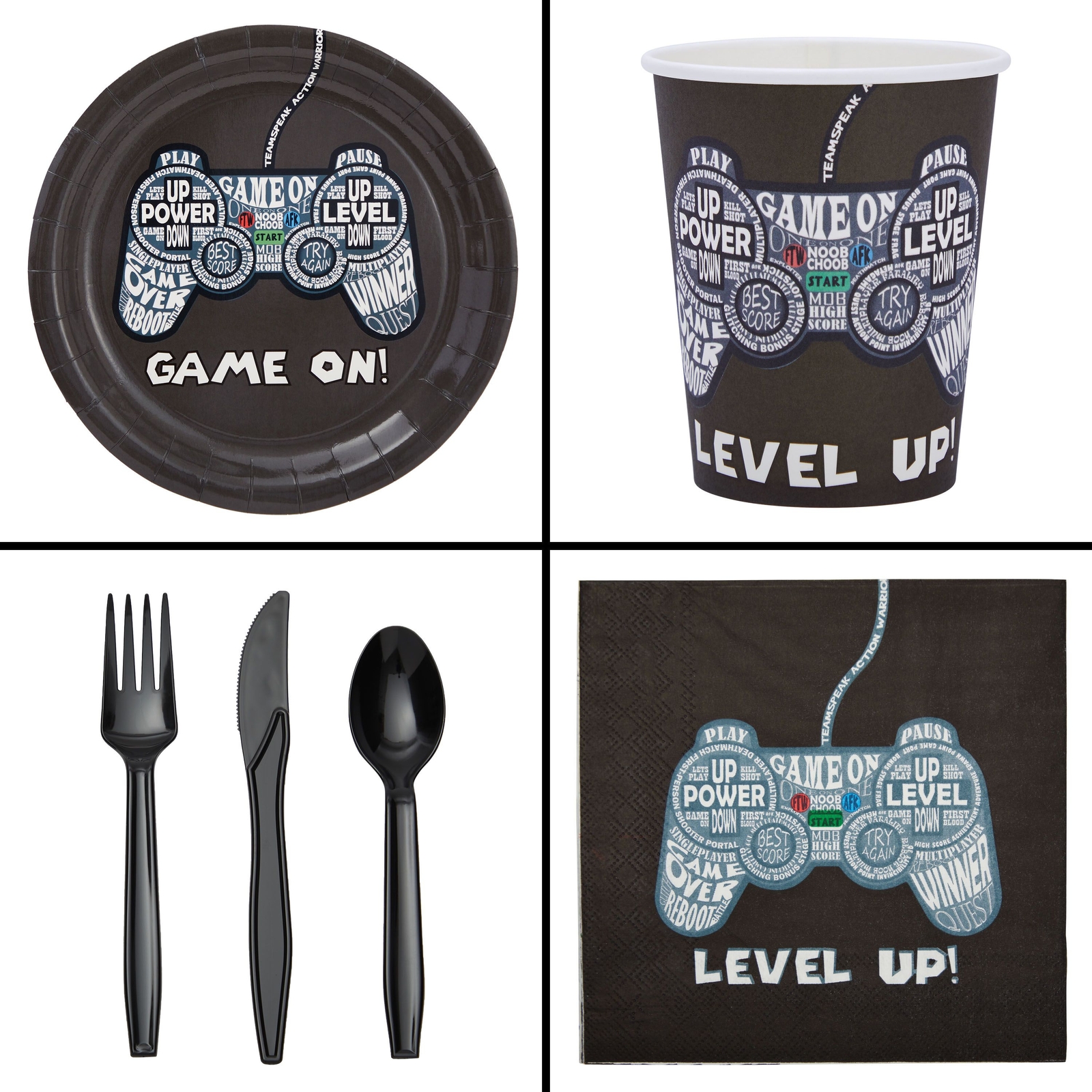 144 Piece Dinnerware Set, Video Game Party Decorations with Plates ...