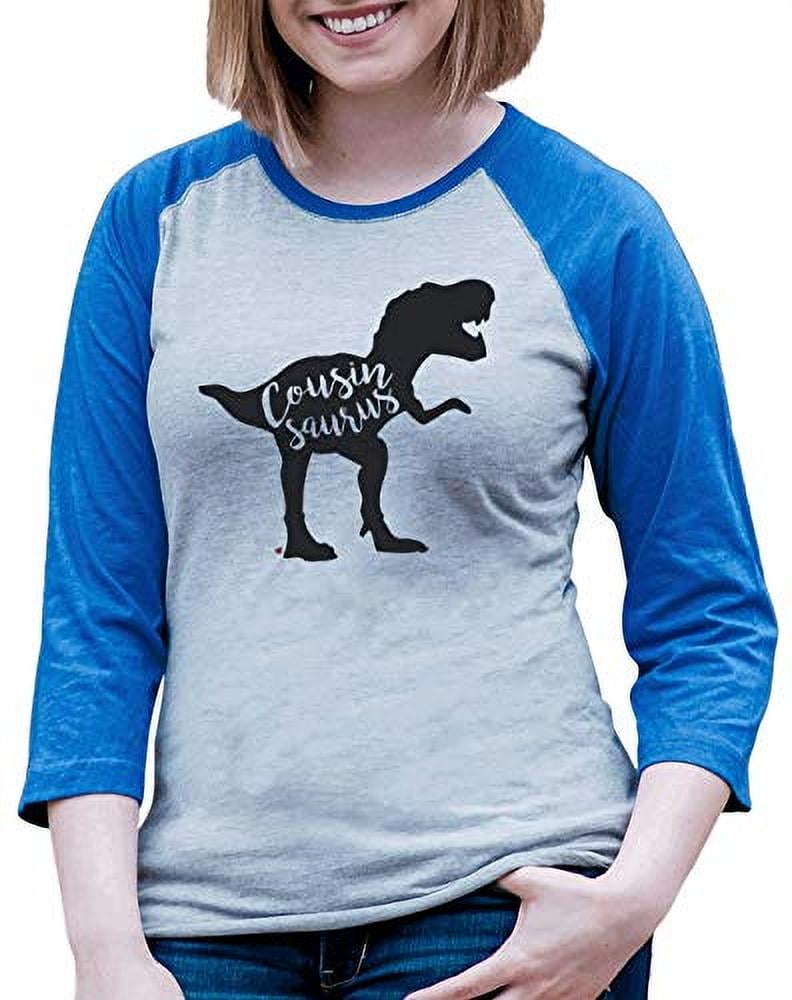7 ate 9 Apparel Women's Dino Cousinsaurus Dinosaur Cousin Dino Raglan ...
