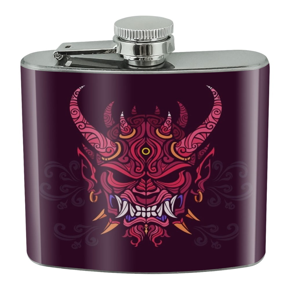 Japanese Horned Demon Mask Oni Stainless Steel 5oz Hip Drink Kidney ...