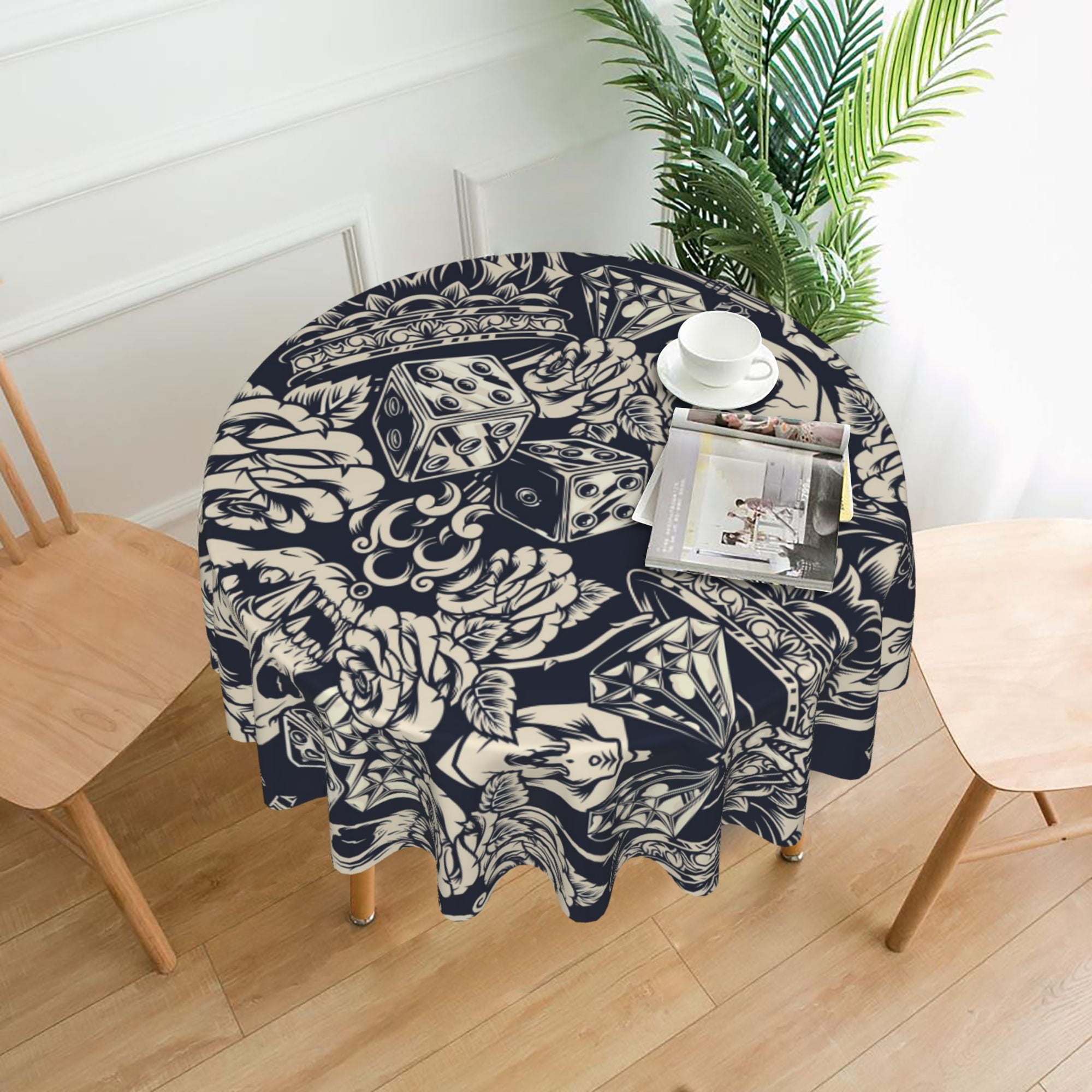 ZICANCN Round Table Cloths 60 Inch, Retro Style Skeleton Skull Table ...
