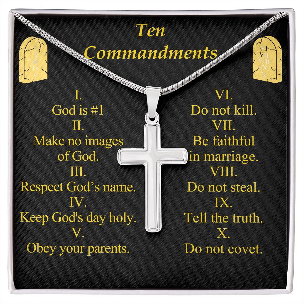 Ten Commandments Cross Card Necklace w Stainless Steel Pendant ...