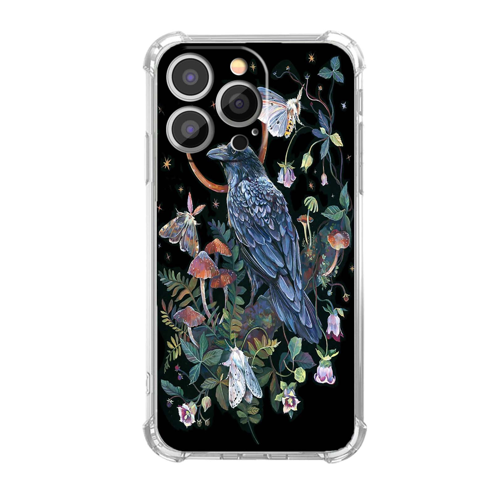 Night Crow and Moth Collage Case for iPhone 13 Pro Max,Aesthetic Art Design Pattern Soft Full ...