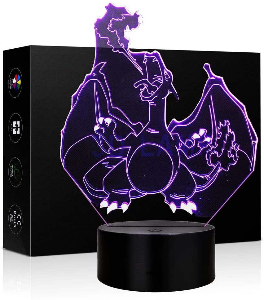 Charizard Optical Illusion 3D LED Lamp Boat Dragon Children Bedroom ...