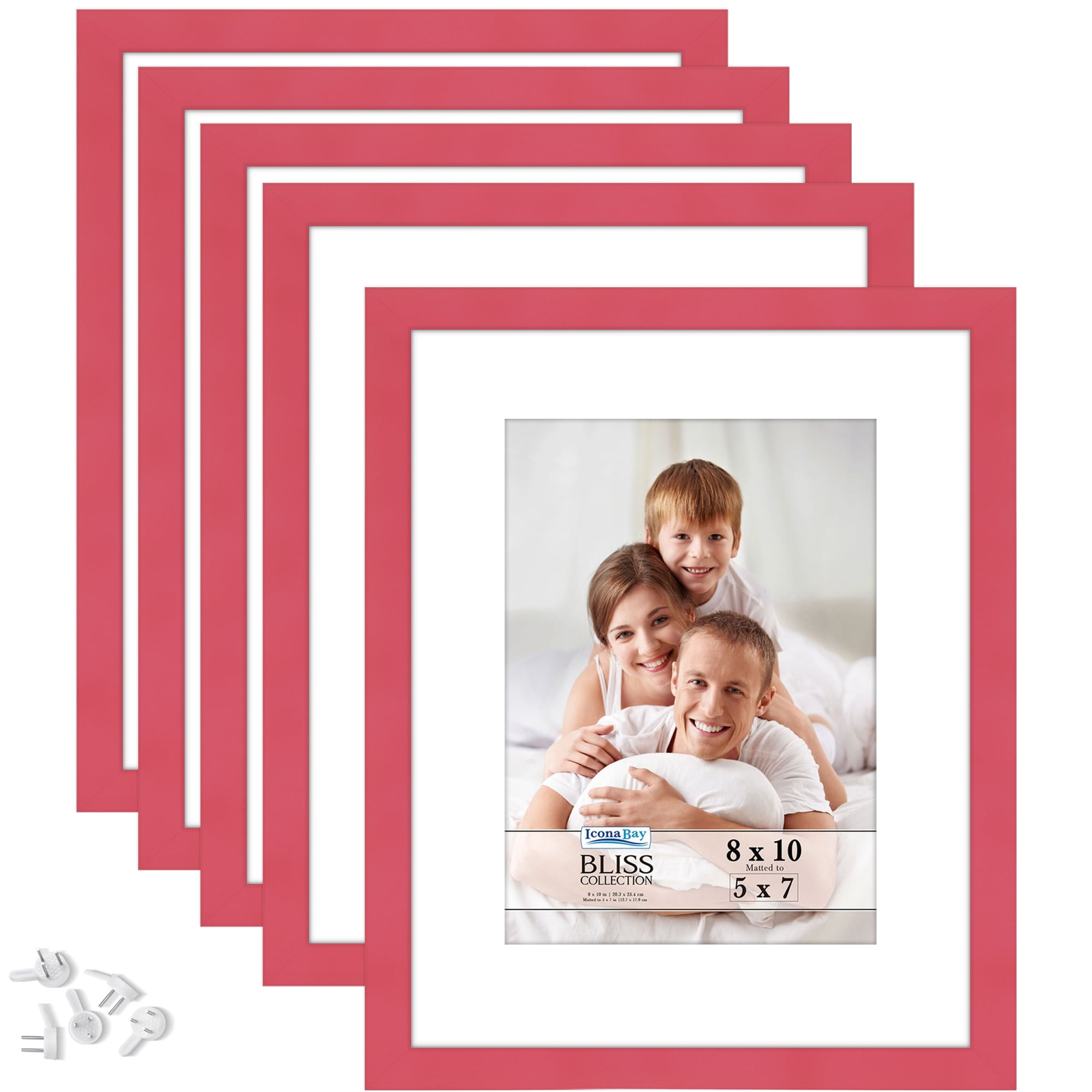 Icona Bay 8x10 Red Picture Frames with 5x7 Mat, 5 Pack, Bliss Tabletop ...